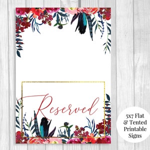 Reserved 5x7 Flat, Tent Folded Printable Wedding Reserved Seating Signs ...