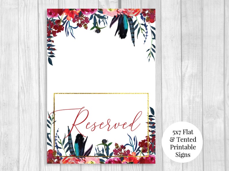 Reserved 5x7 Flat Tent Folded Printable Wedding Reserved - Etsy