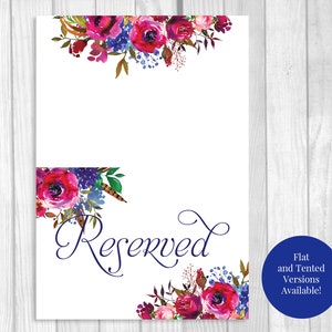 Reserved Table 5x7 Flat, Tent Folded Printable Wedding Reserved Seating ...