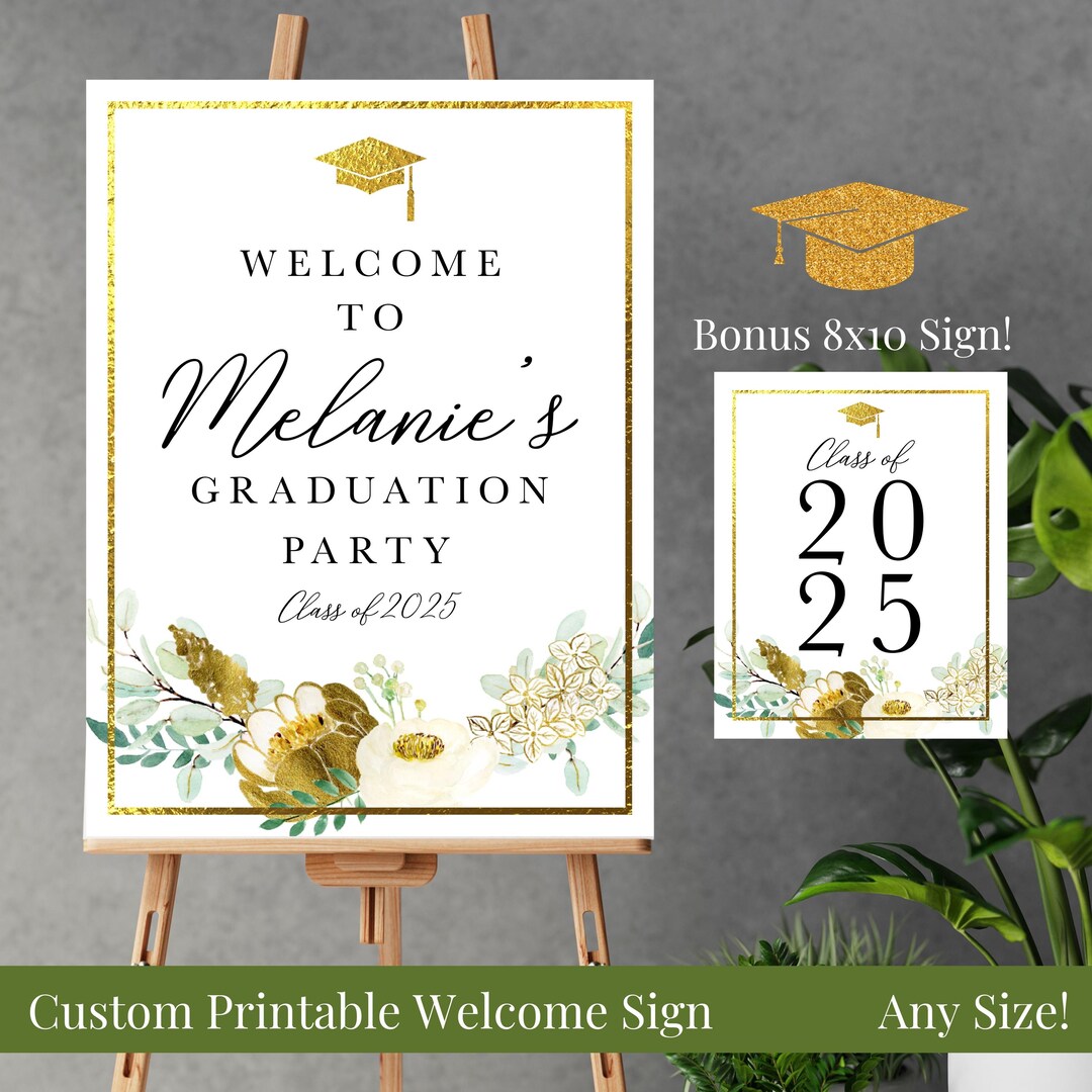 Personalized Printable Graduation Party Welcome Sign, Any Size, White ...