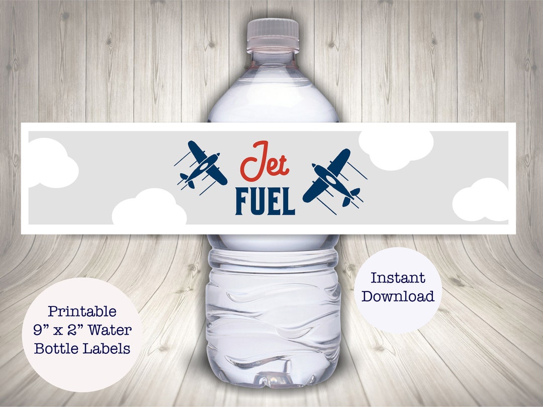 Jet Fuel Printable Boy's Airplane Birthday, Baby Shower Water Bottle ...