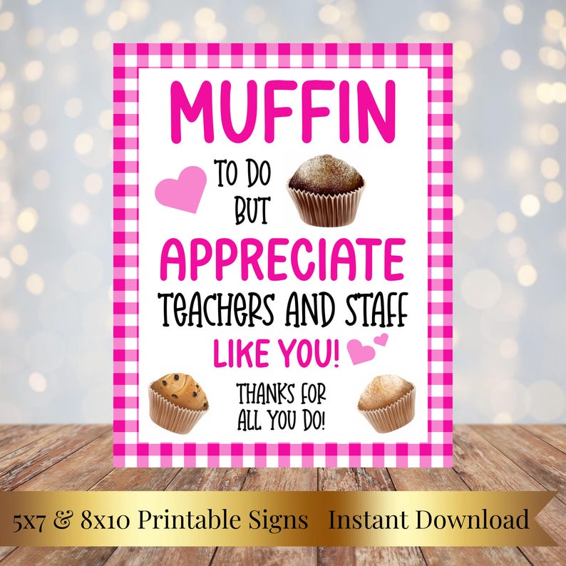 Muffin to Do Printable Sign, Hot Pink White Gingham, Teacher and Staff ...