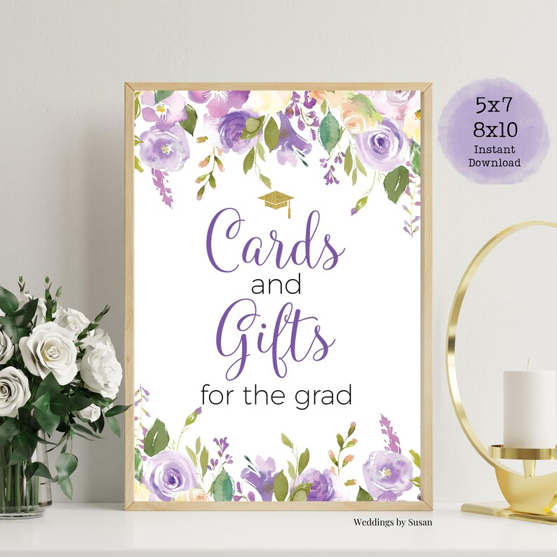 Lavender Bouquet Cards and Gifts for Grad Graduation Party Sign, 5x7 ...