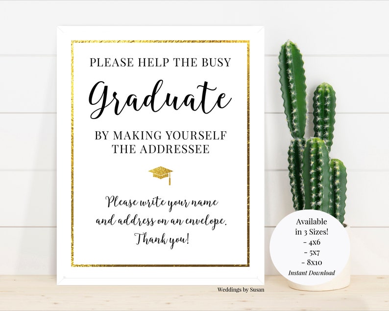 Help Busy Graduate 5x7, 8x10 Printable Graduation Sign, Address an ...