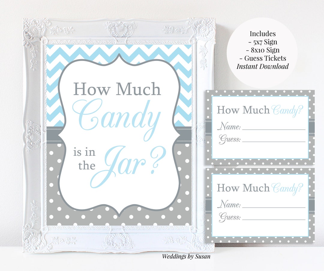How Much Candy in the Jar Guessing Game Printable 5x7, 8x10 Light Blue ...