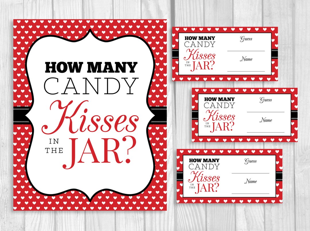 How Many Candy Kisses in the Jar 5x7, 8x10 Printable Black, Red & White ...