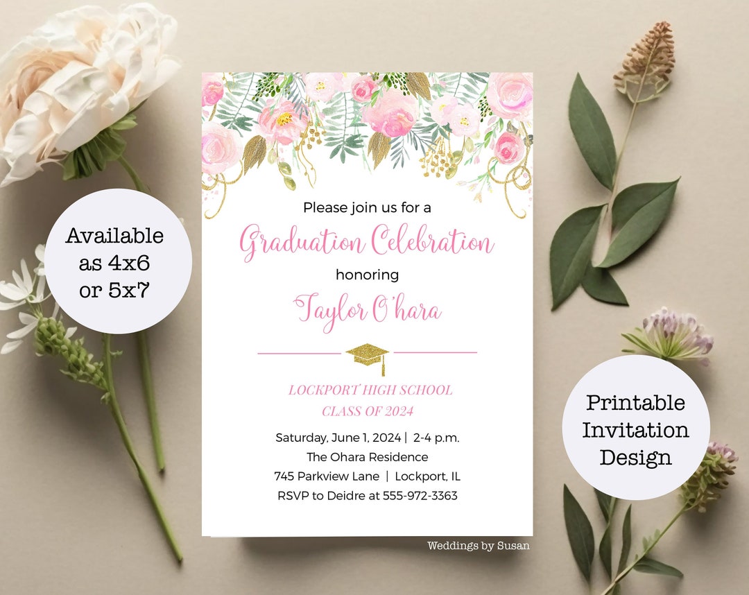 4x6 or 5x7 Graduation Printable Invitations, High School or College ...