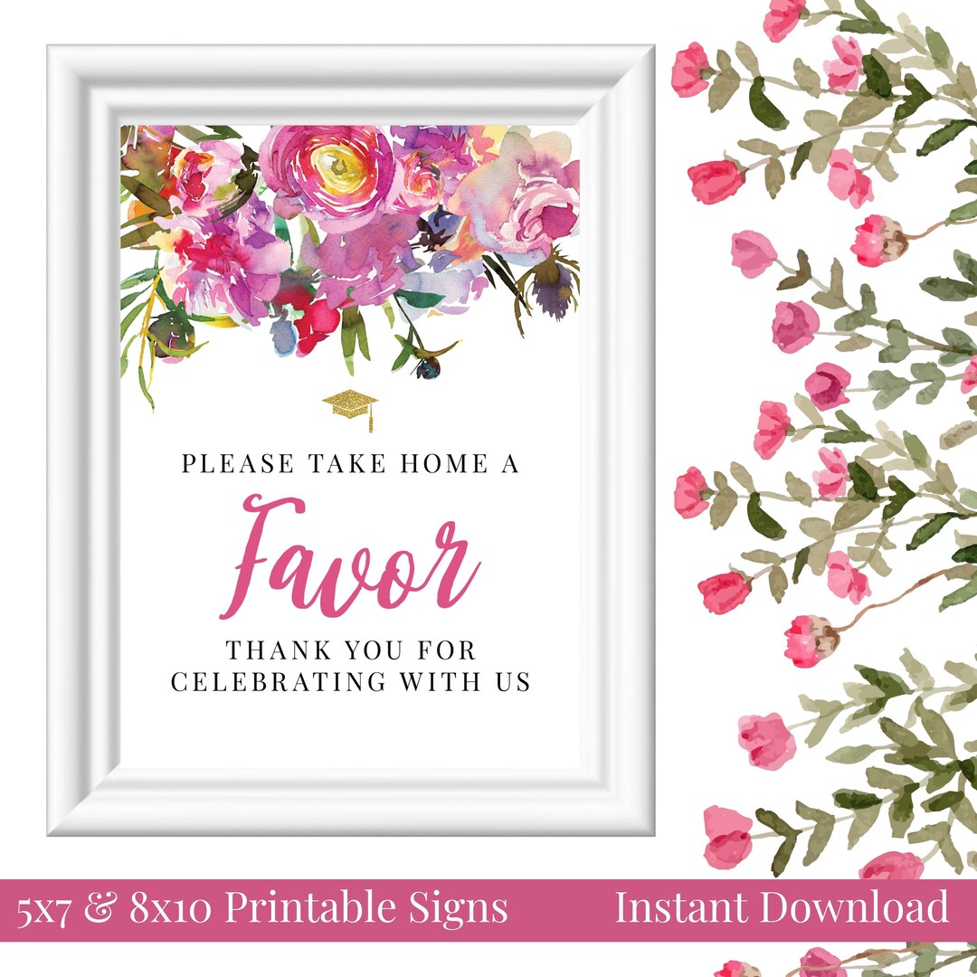 Vibrant Peonies Please Take Home a Favor 5x7, 8x10 Printable Sign, Pink ...