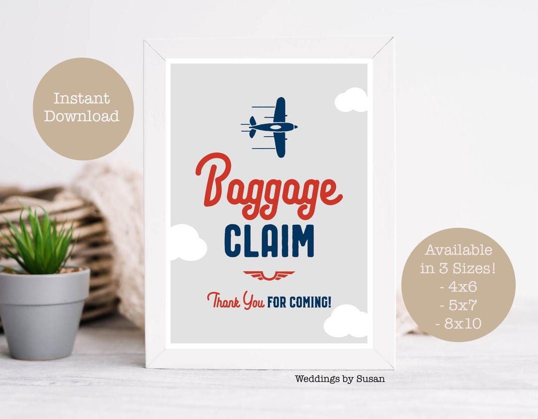 Baggage Claim 4x6, 5x7, 8x10 Printable Boy's Airplane Birthday Party ...