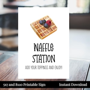 Waffle Station 5x7, 8x10 Printable Party Sign, Watercolor Waffles Fruit ...