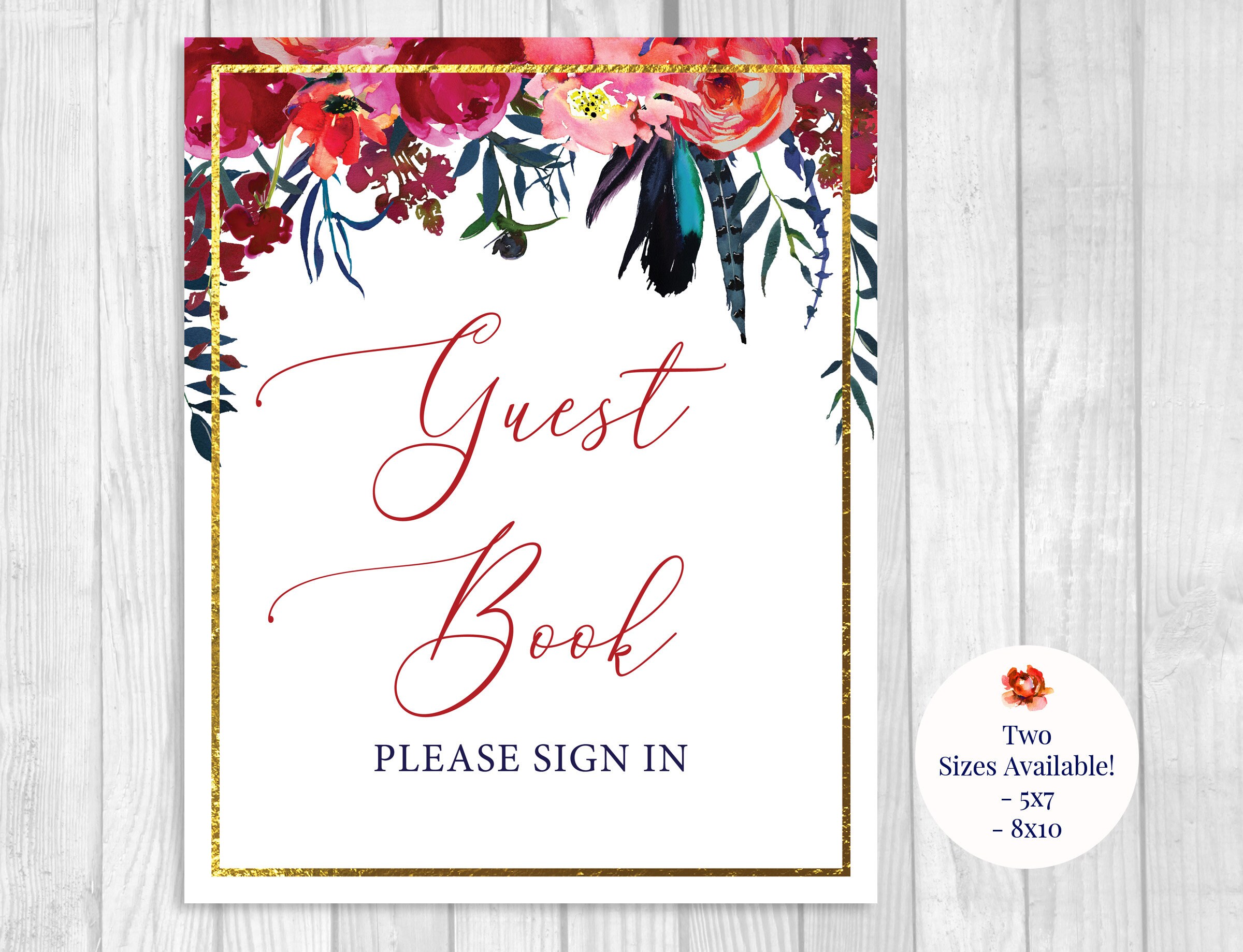 Guest Book Please Sign In 5x7 8x10 Printable Wedding or | Etsy