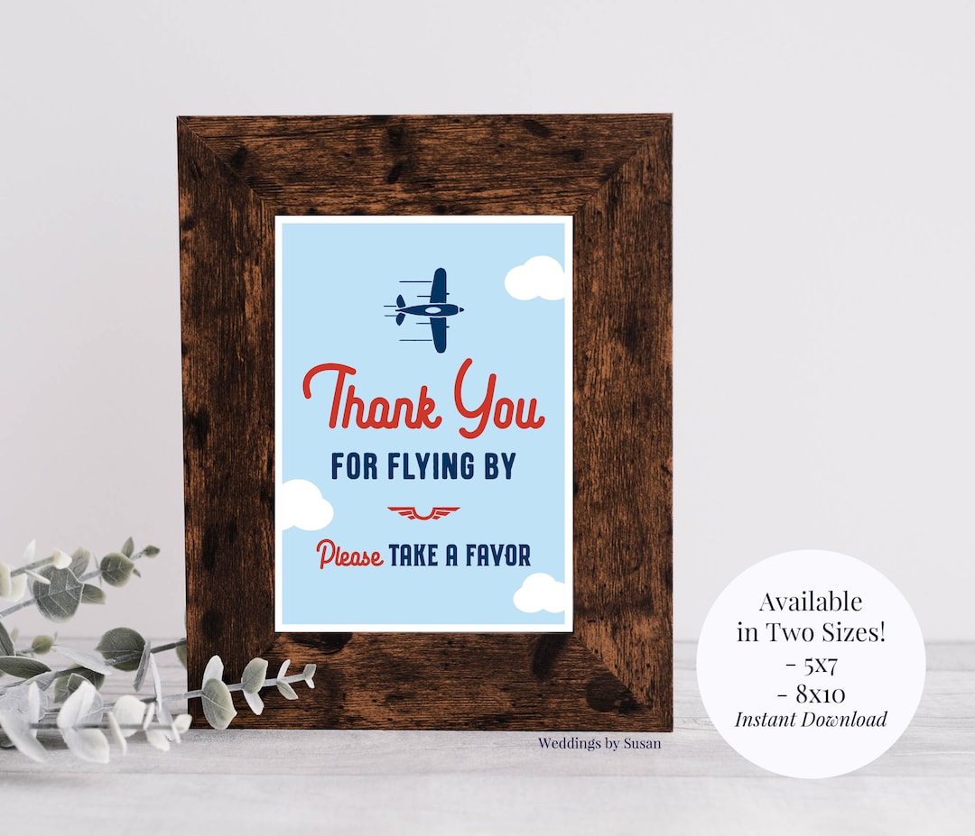 Thank You for Flying by 5x7 8x10 Printable Airplane Birthday Favor Sign ...