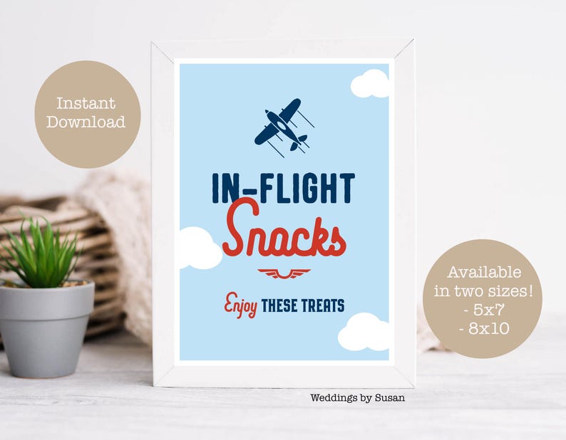 In Flight Snacks 5x7, 8x10 Printable Boy's Airplane Birthday Food Table ...