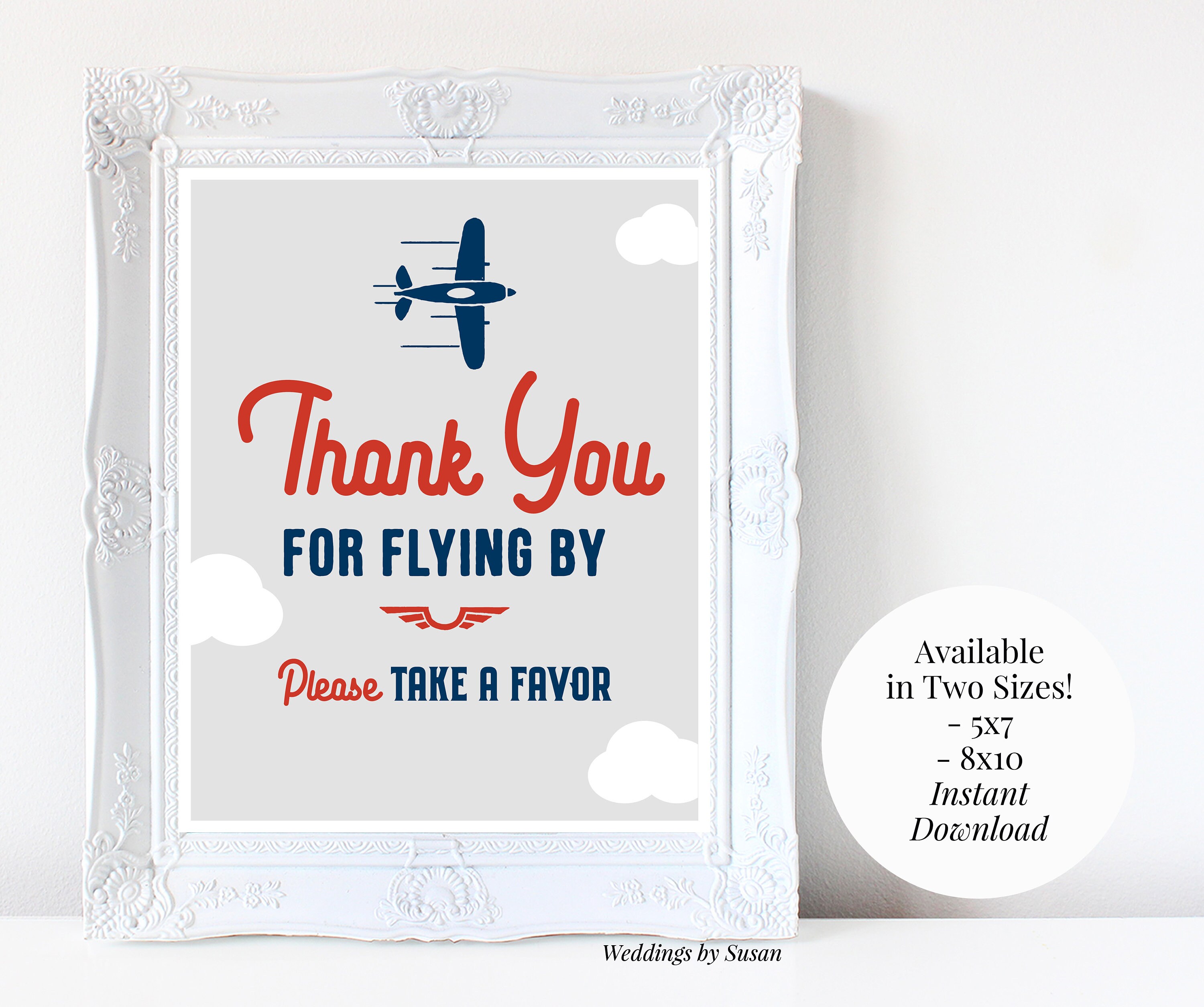 Thank You for Flying by 5x7 8x10 Printable Airplane Birthday Favor Sign ...