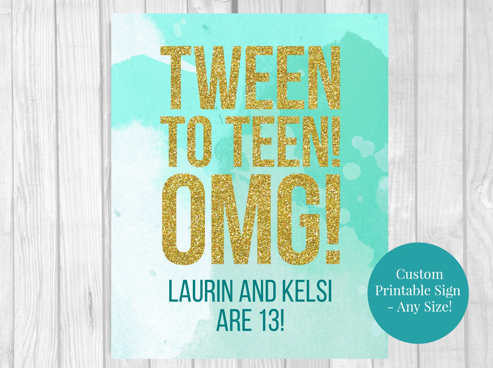 Custom Printable Tween to Teen Girl's 13th Birthday Sign | Etsy