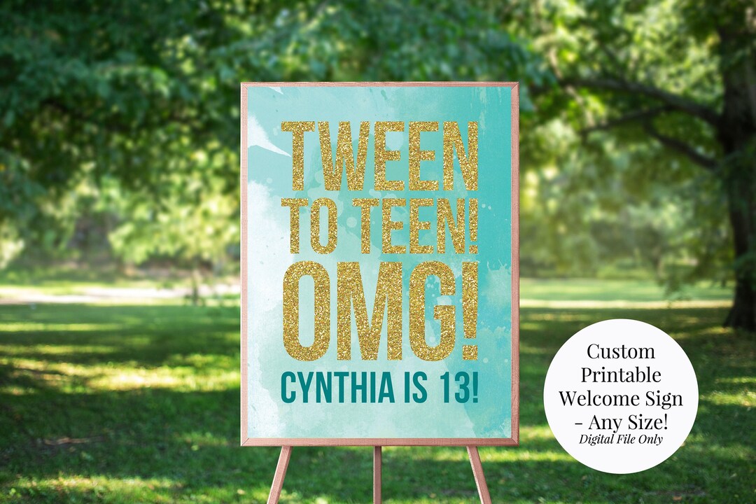 Custom Printable Tween to Teen Girl's 13th Birthday Sign, Mint and Teal ...