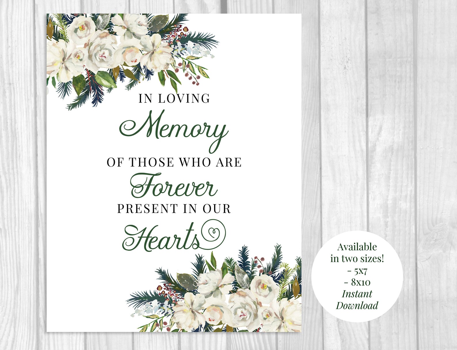 In Loving Memory 5x7 8x10 Printable Winter Christmas Wedding - Etsy