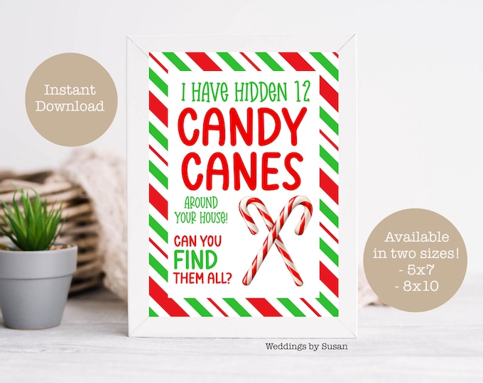I've Hidden 12 Candy Canes Printable 5x7, 8x10 Christmas Elf ...