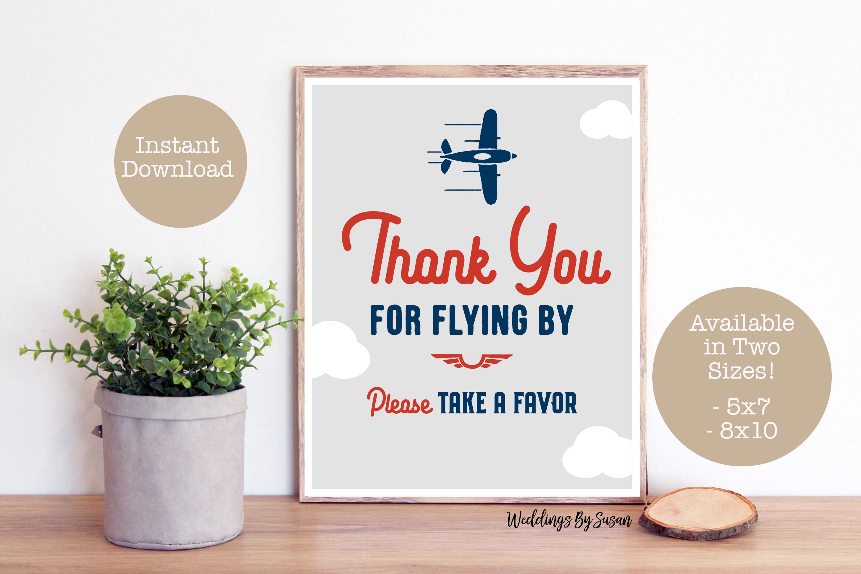 Thank You for Flying by 5x7 8x10 Printable Airplane Birthday Favor Sign ...