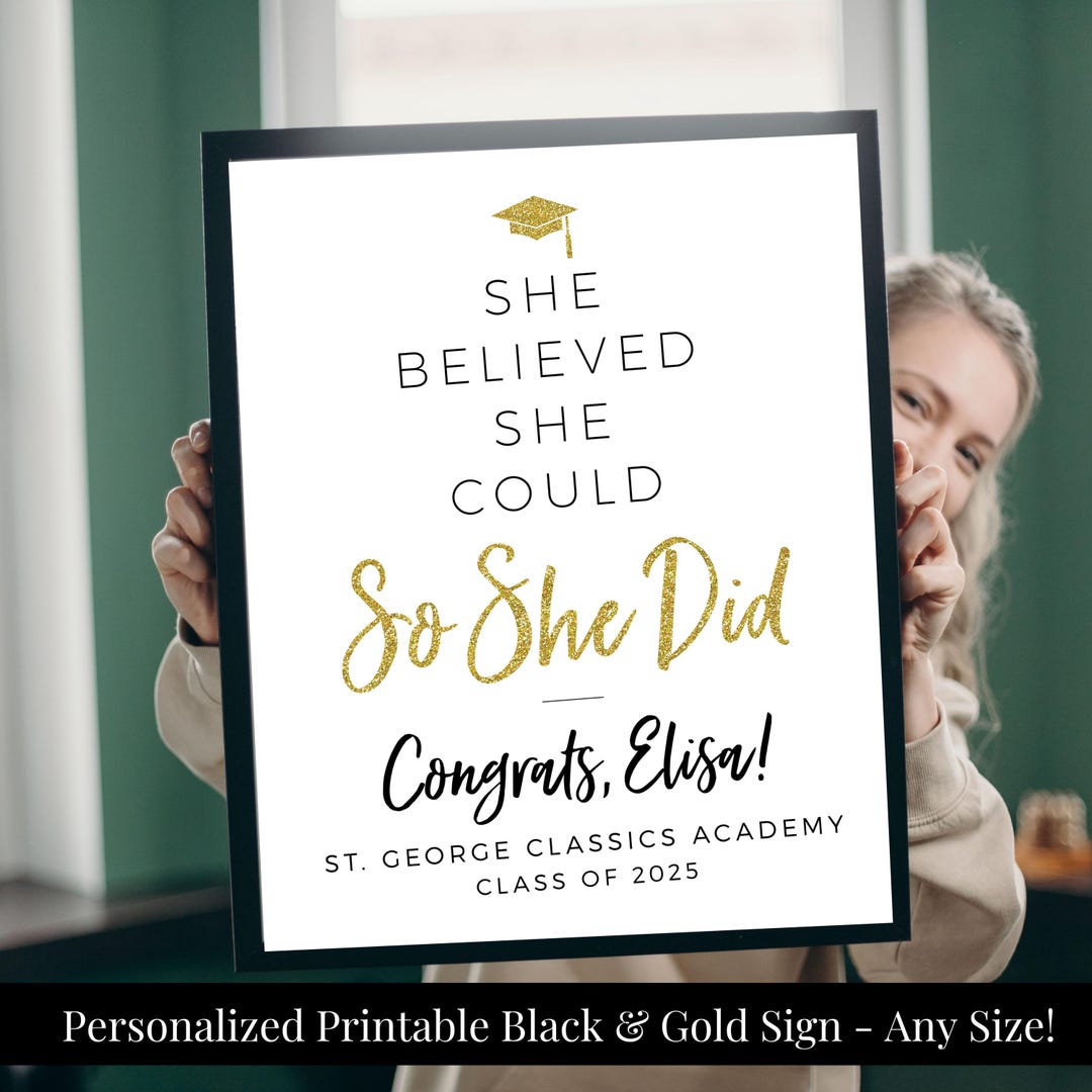 She Believed She Could so She Did Personalized Printable Gold Glitter ...