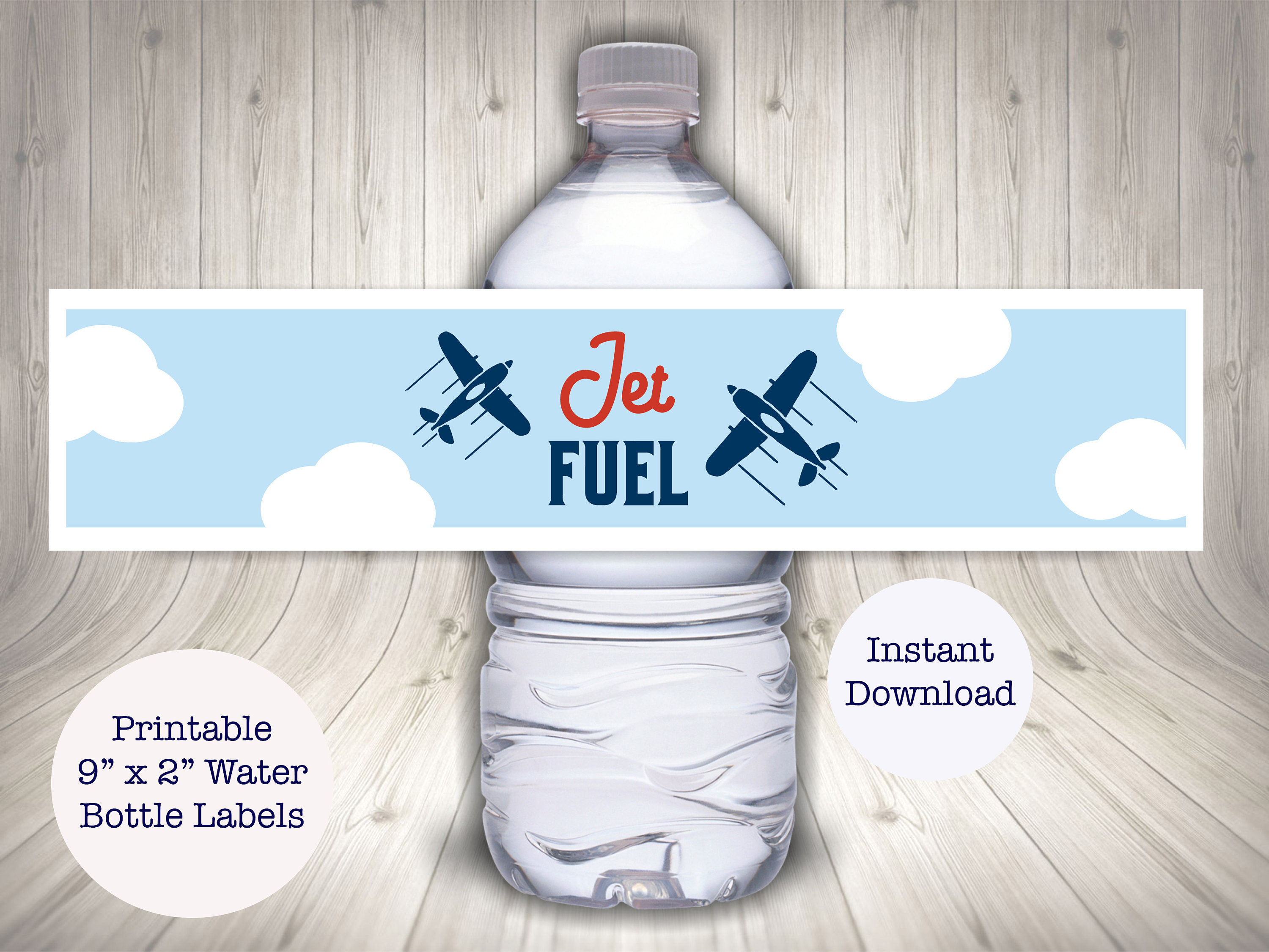 Jet Fuel Printable Boy's Airplane Birthday, Baby Shower Water Bottle ...