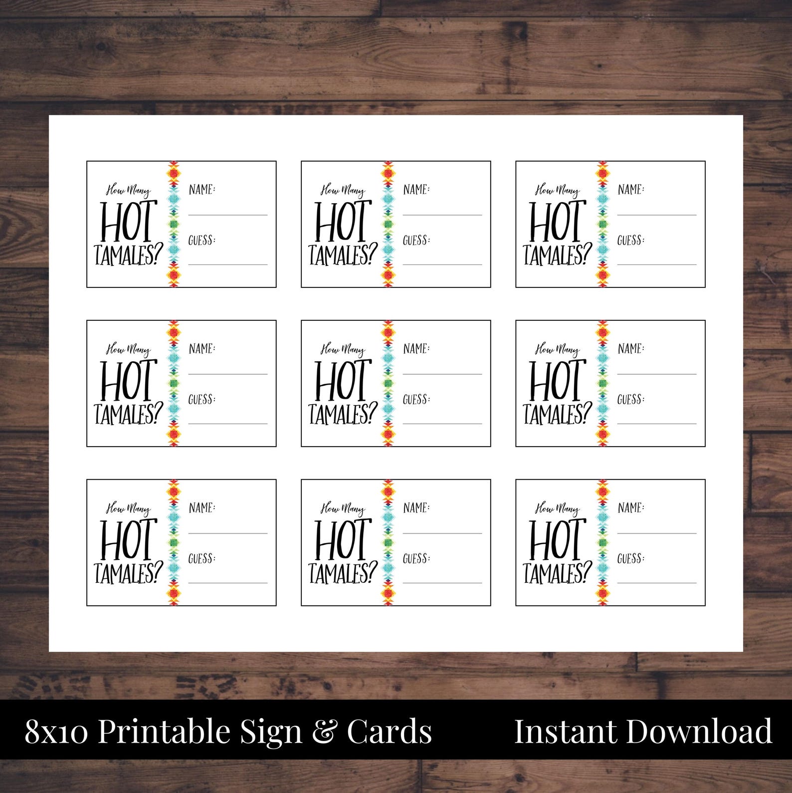How Many Hot Tamales Guessing Game 8x10 Printable Sign and Guess Cards ...