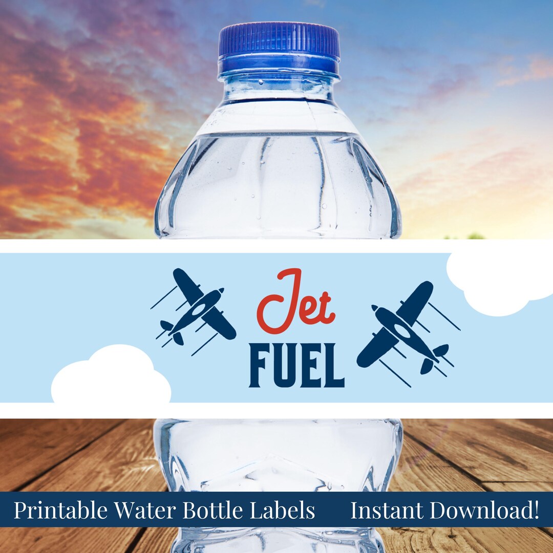 Jet Fuel Printable Boy's Airplane Birthday, Baby Shower Water Bottle ...