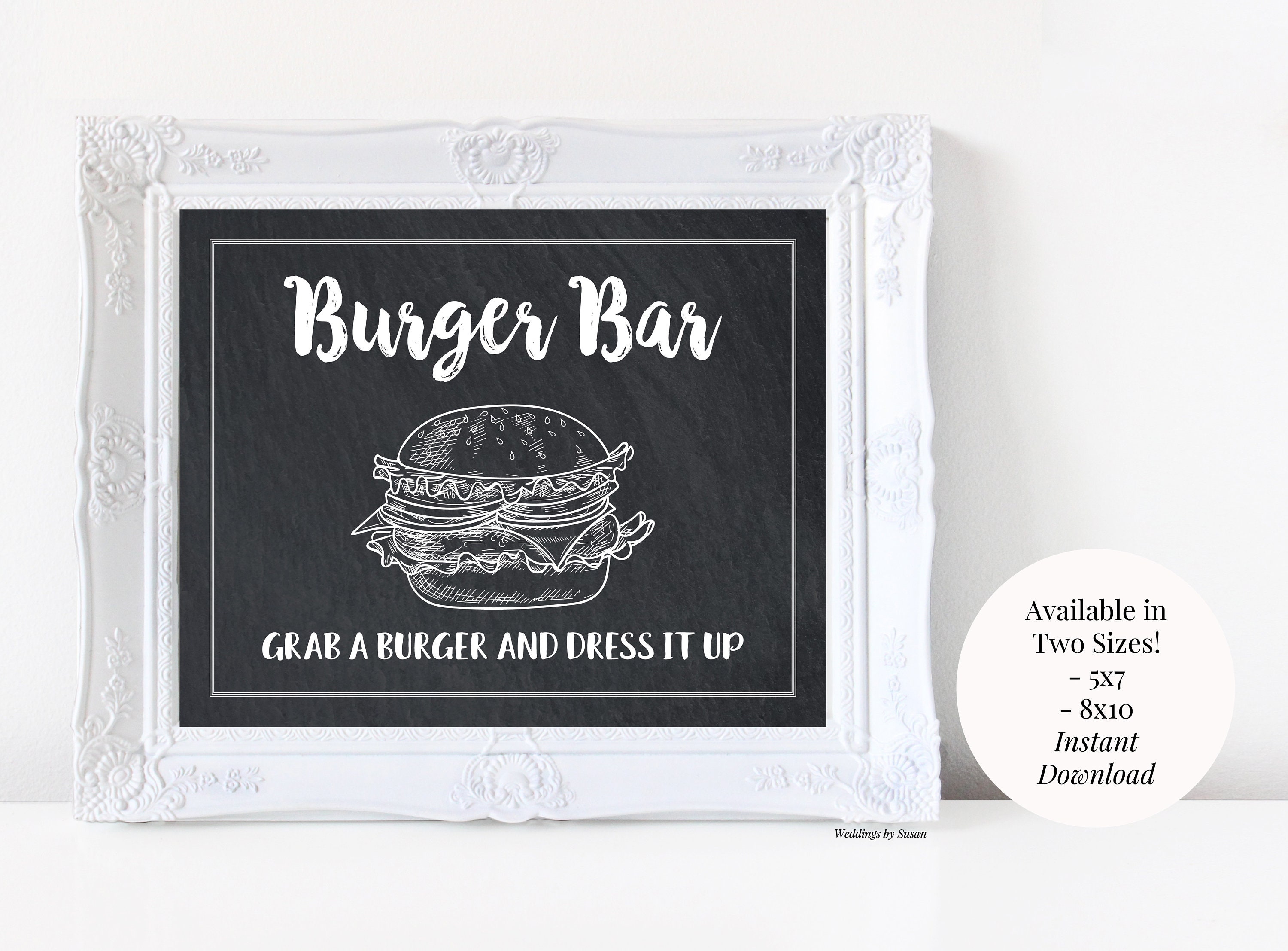 Burger Bar, 5x7, 8x10 Printable Chalkboard Style Horizontal Sign, Grab ...