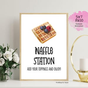 Waffle Station 5x7, 8x10 Printable Party Sign, Watercolor Waffles Fruit ...
