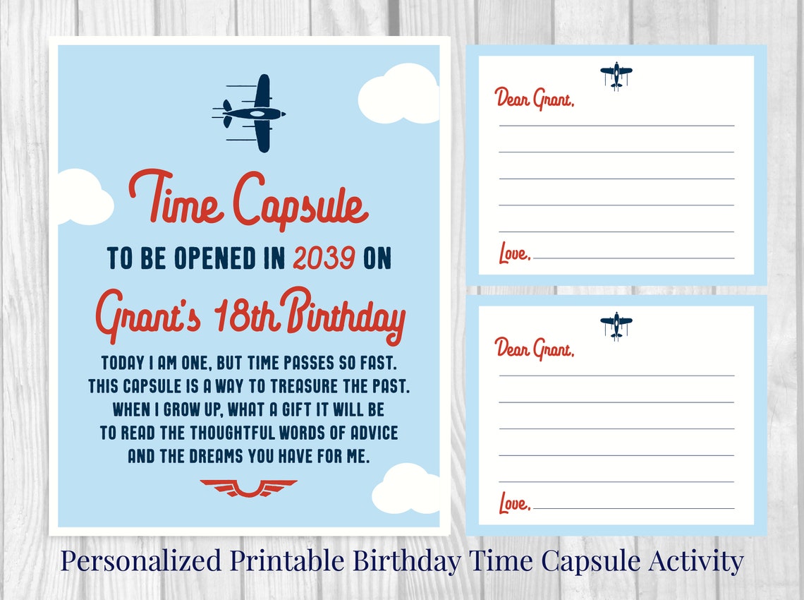 Time Capsule 8x10 Custom Printable Airplane Birthday Party | Etsy