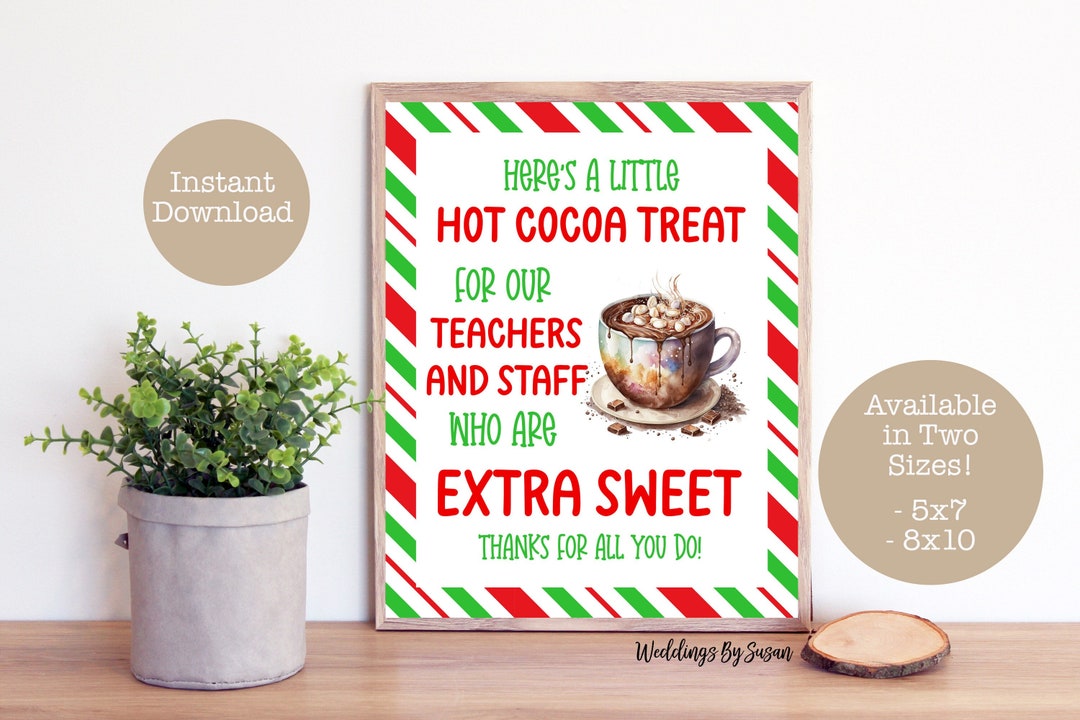 Hot Cocoa Treat Printable 5x7, 8x10 Sign Christmas Red and Green ...