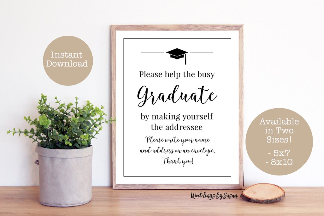 Graduation Party 5x7, 8x10 Printable Sign, Address an Envelope, Black ...
