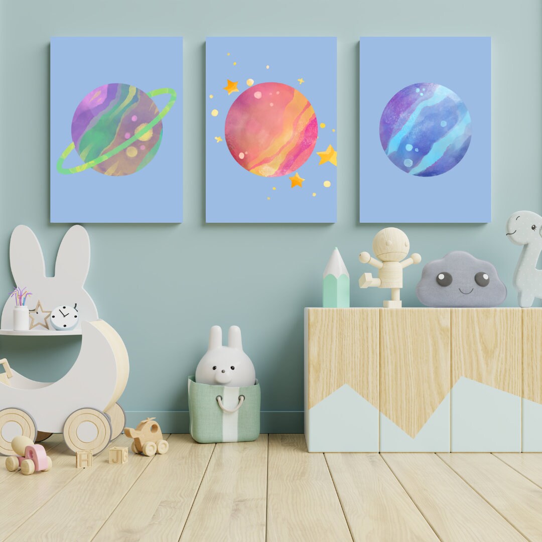 Set of 3 Planets Nursery Decor Space Art Set Printable Space ...