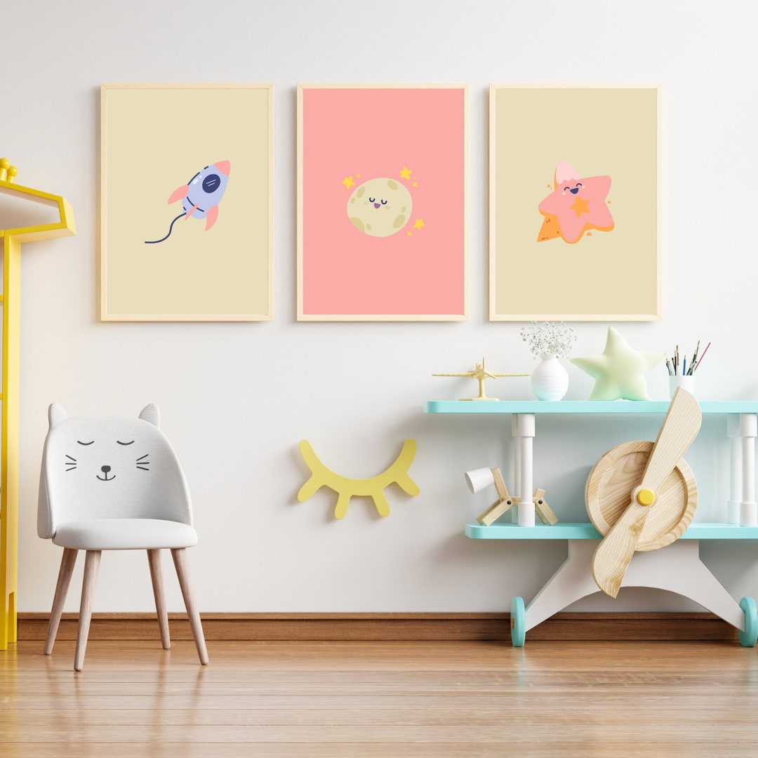 3 Space Illustrations Kit: Cute Rockets, Stars, and Smiles. Space ...