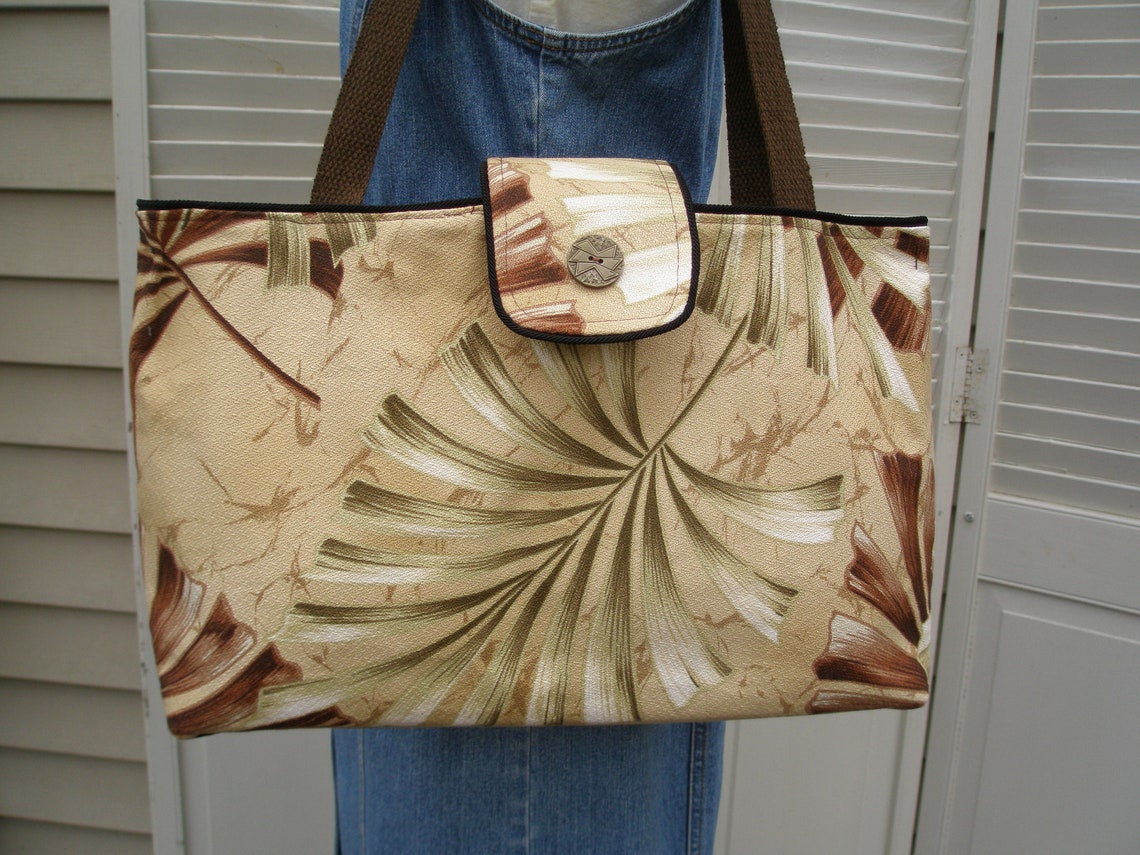 Vintage Barkcloth Tote Bag: 1950s Majestic Palm Leaf Design - Etsy