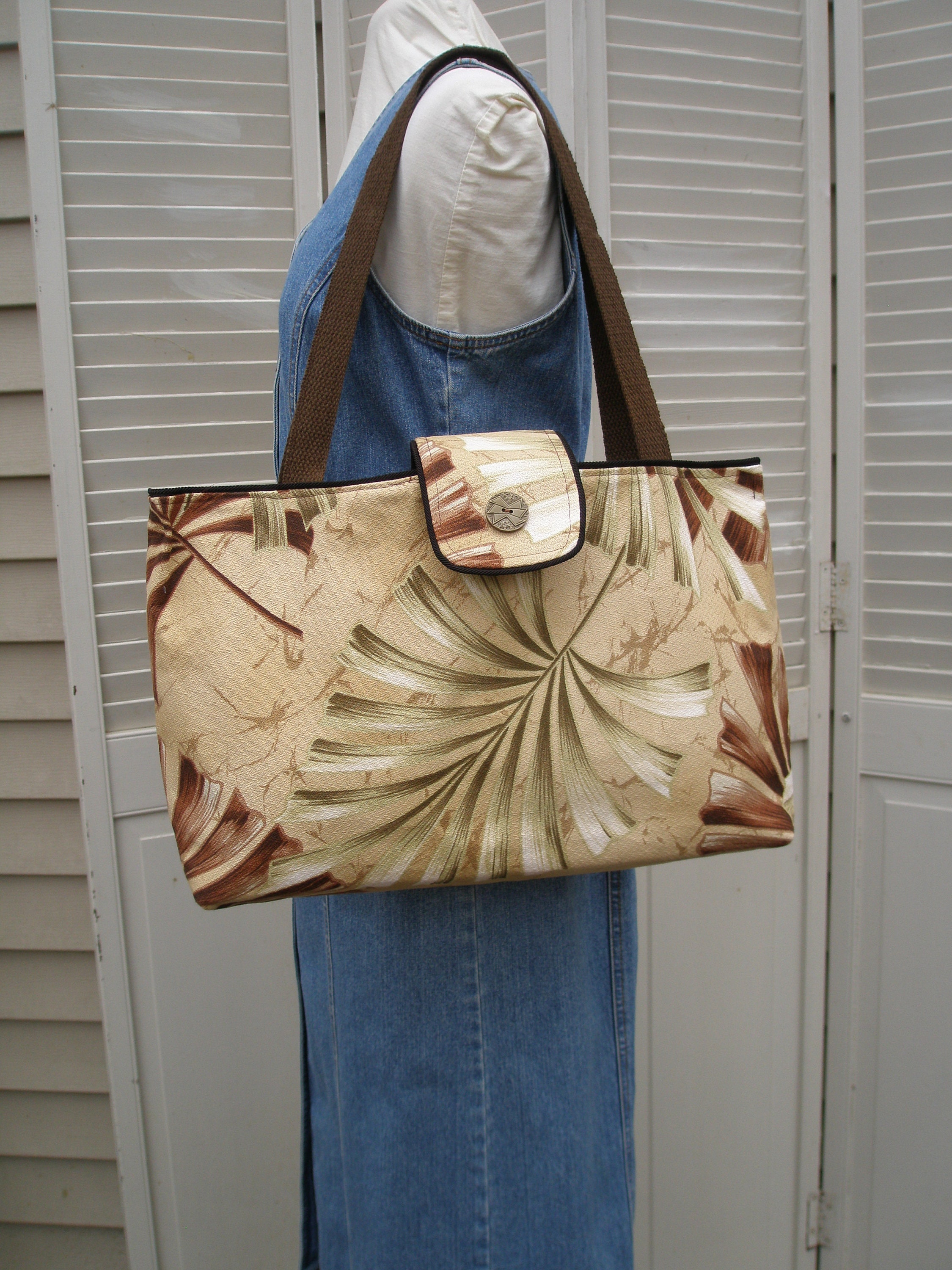 Vintage Barkcloth Tote Bag: 1950s Majestic Palm Leaf Design - Etsy