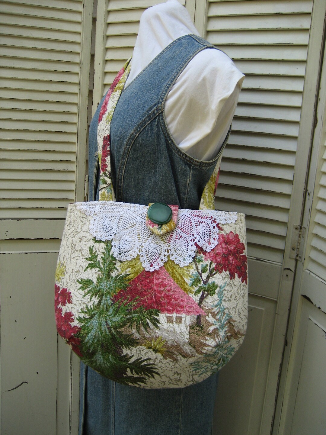 Asian Design Old Hollywood Style Vintage Barkcloth Bag Shoulder Bag ...