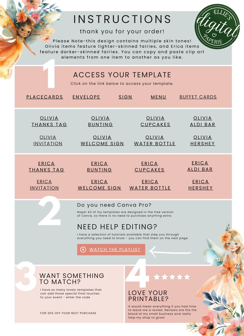 Fairy First Birthday Printable Cupcake Toppers | Wildflower Evite 1st ...