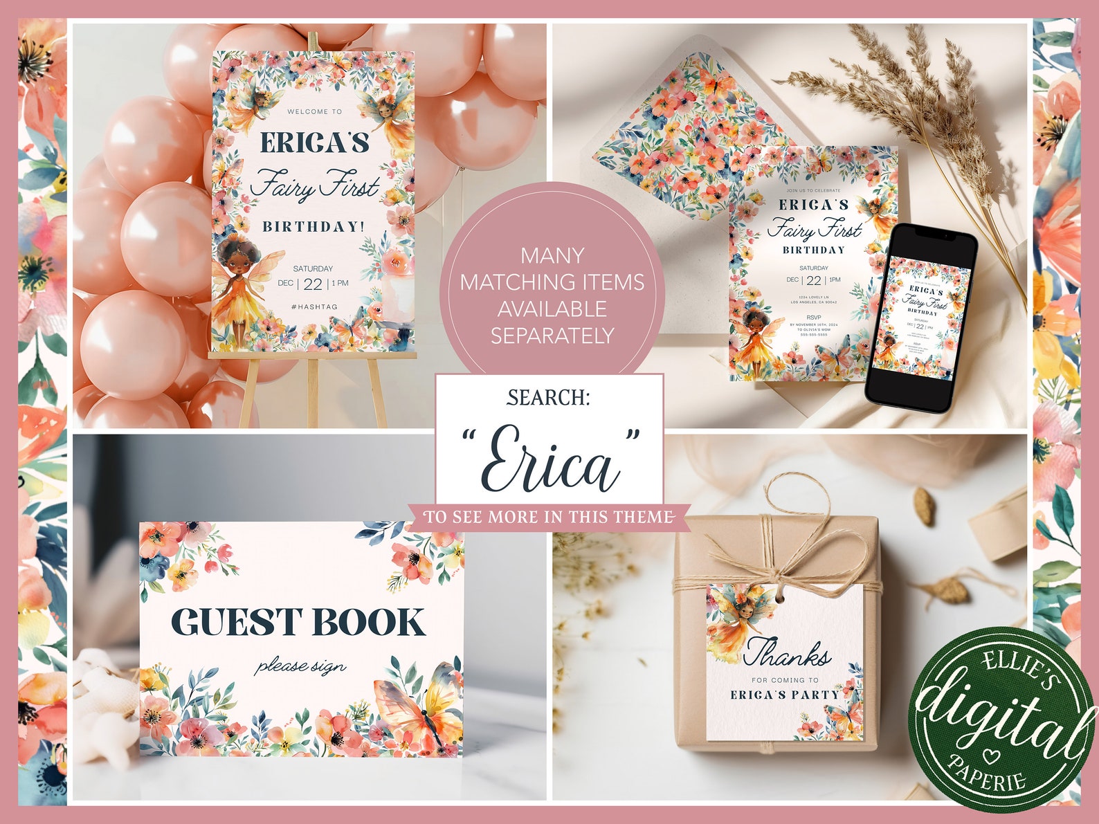 Fairy First Birthday Printable Welcome Sign | Dreamy Wildflower Evite ...