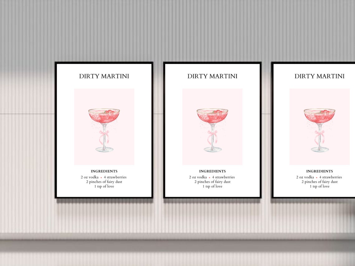 Dirty Martini Cocktail Print, Cocktail Poster, Minimalist Cocktails ...