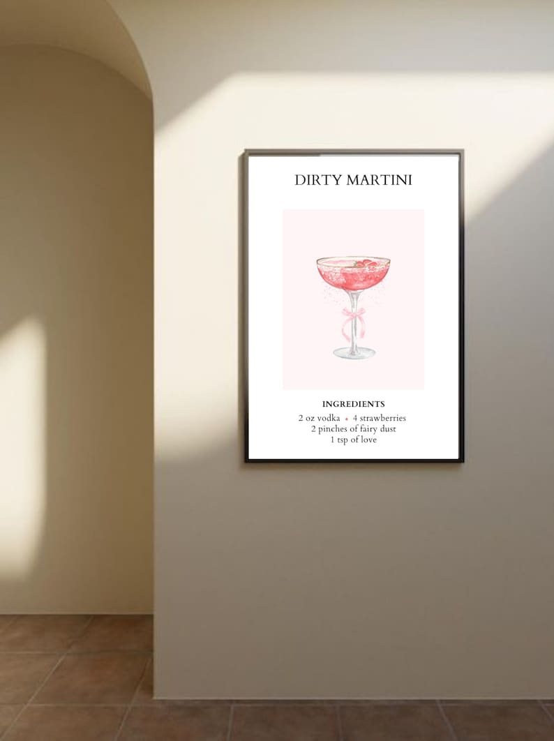 Dirty Martini Cocktail Print, Cocktail Poster, Minimalist Cocktails ...