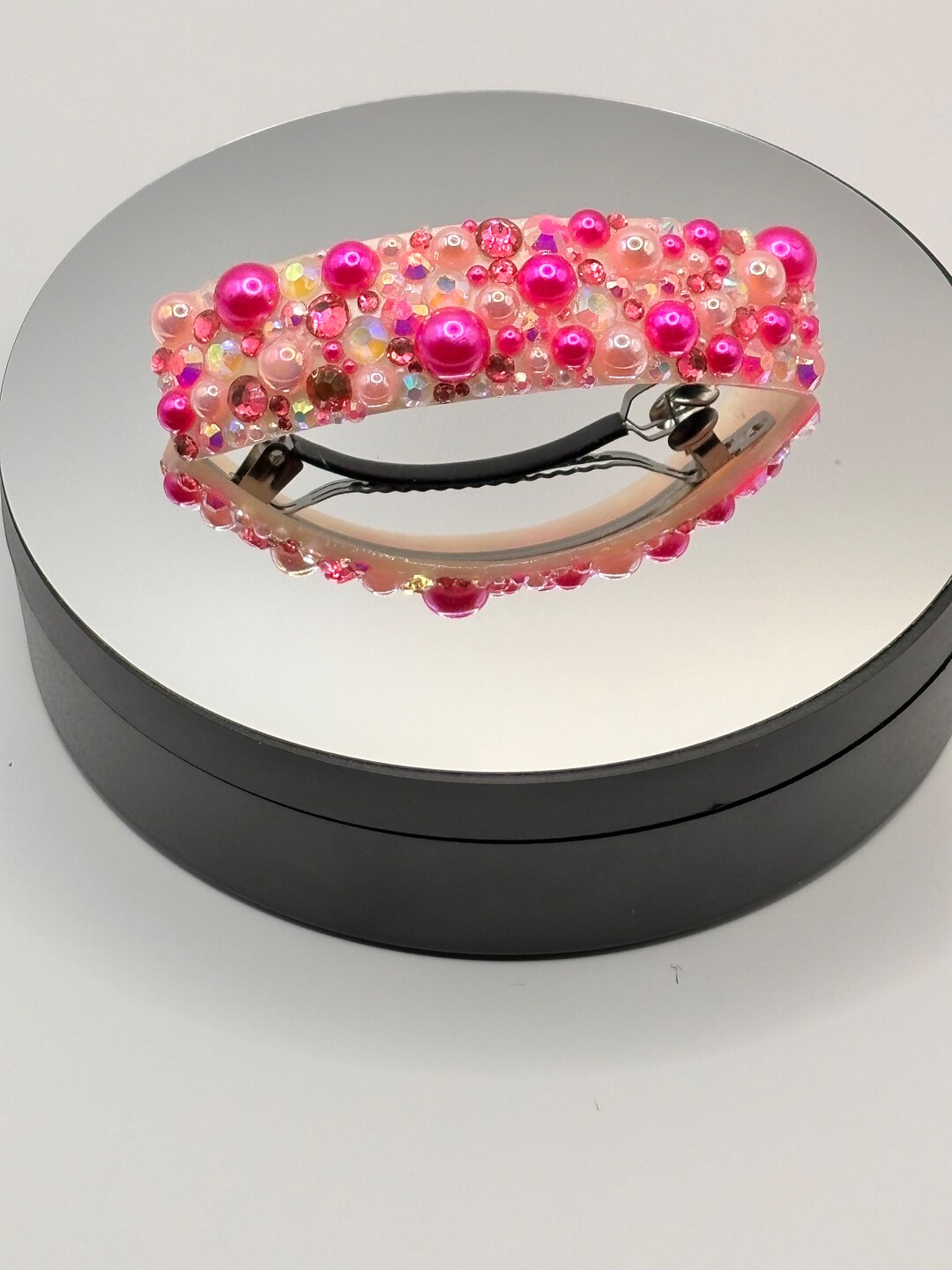 Bejeweled Pearl Rhinestone Pink Barette Hand Created - Etsy