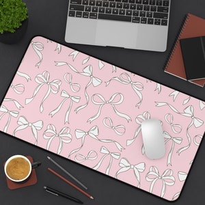 Pink Coquette Desk Mat, Cute Ribbon Large Mousepad, Preppy Room Decor ...