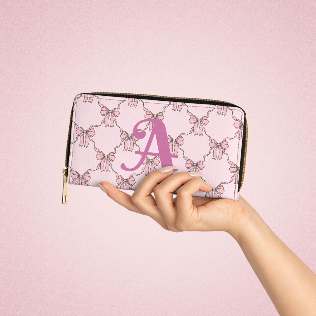 Coquette Custom Womens Wallet, Pink Custom Name Vegan Leather Wallet ...