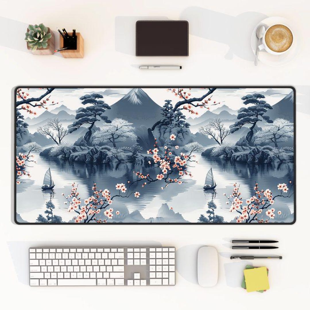 Hokusai Japanese Desk Mat, Aesthetic Cubicle Decor, Cherry Blossom ...