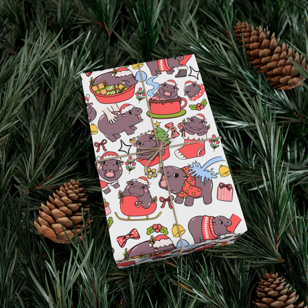Moo Deng Christmas Wrapping Paper Moodeng Holiday Gift Wrapping Paper ...