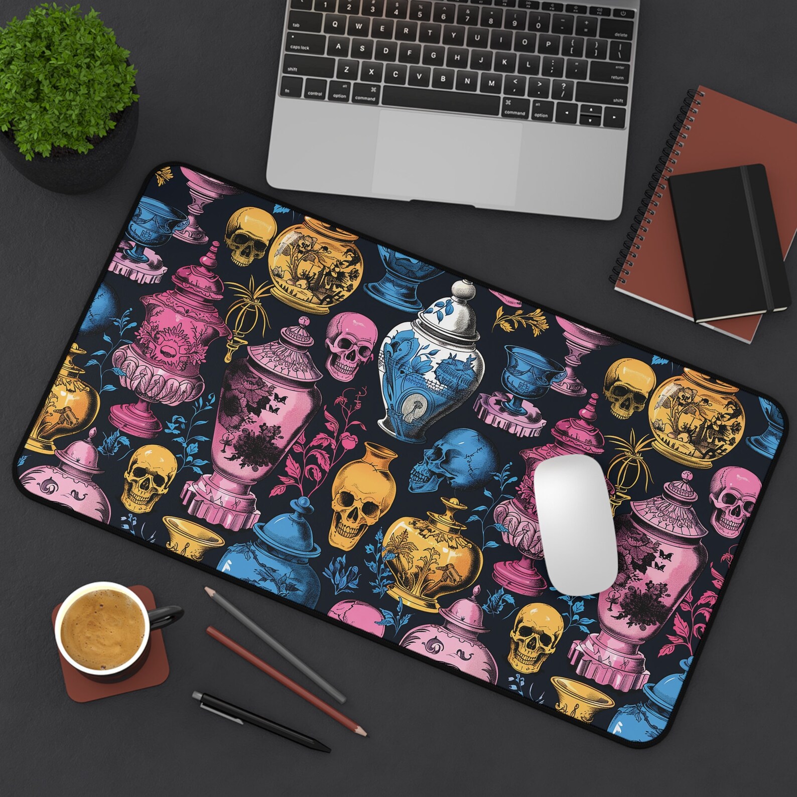 Goth Desk Mat, Skull Floral Desk Pad, Psychedelic Deskmat, Whimsigoth ...
