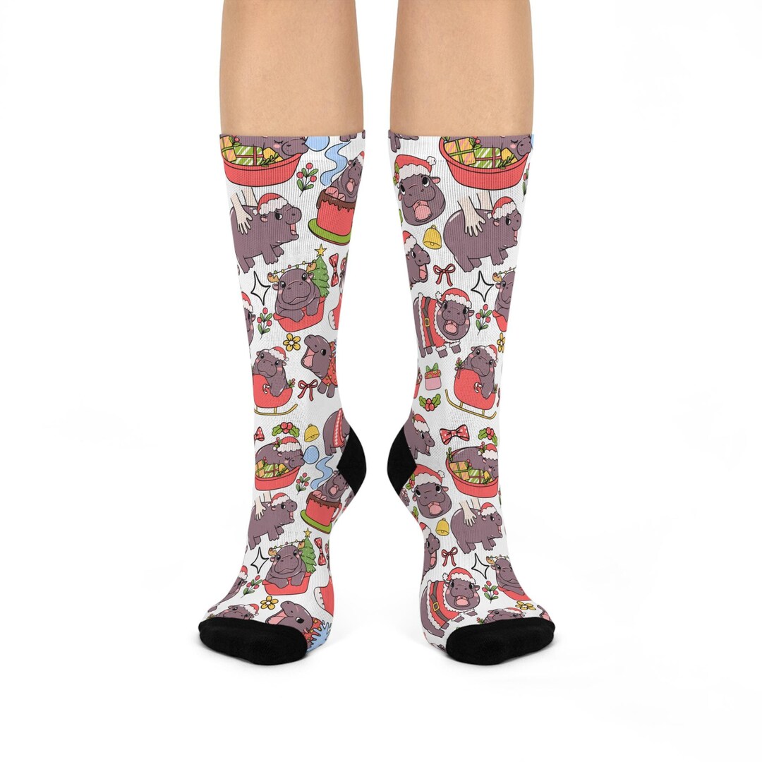 Moo Deng Christmas Socks | Pygmy Hippo ONE SIZE Womens Socks ...