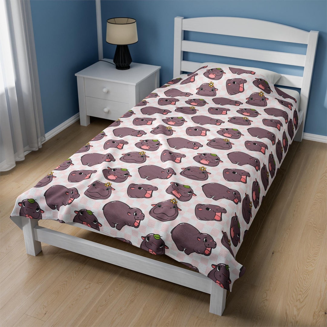 Moo Deng Blanket | Moodeng Velveteen Plush Blanket | Baby Hippo Bed ...