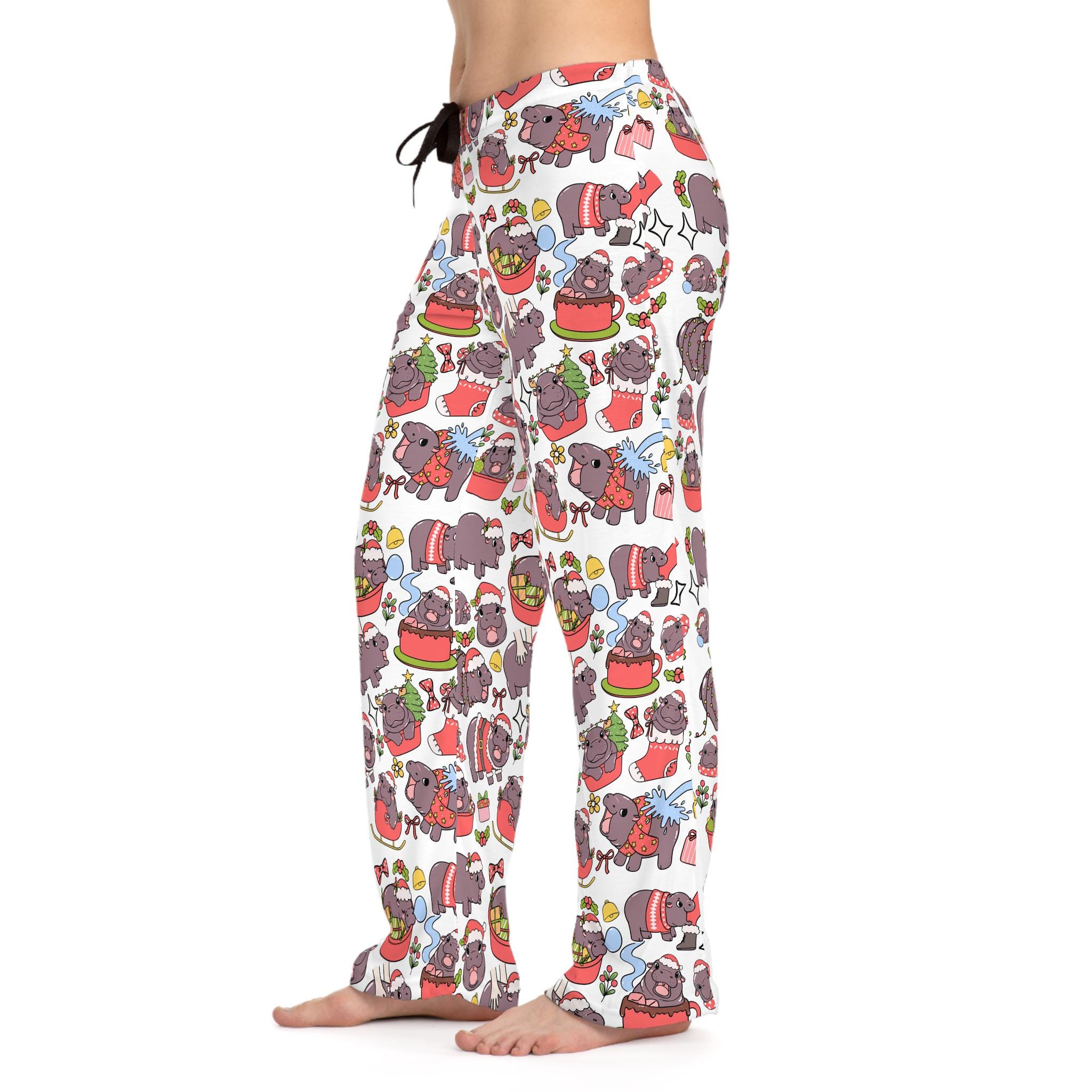 Moo Deng Women's Pajama Pants | Moodeng XMAS Pjs | Baby Pygmy Hippo ...
